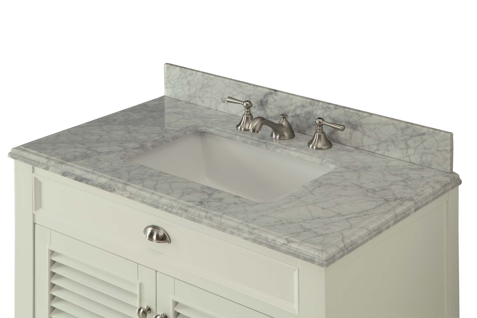30 Inch White Bathroom Vanity with Quartz Top, Soft Close Door ...