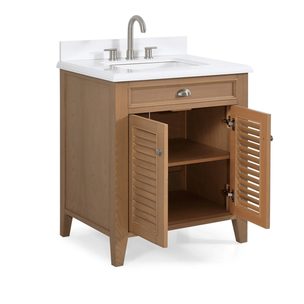 30 Inch Wood Finish Bathroom Vanity with Quartz Top, Soft Close Door ...