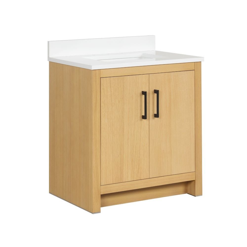 30 Inch Light Oak Sandi Single Sink Bathroom Vanity Toe Kick Style Wit ...