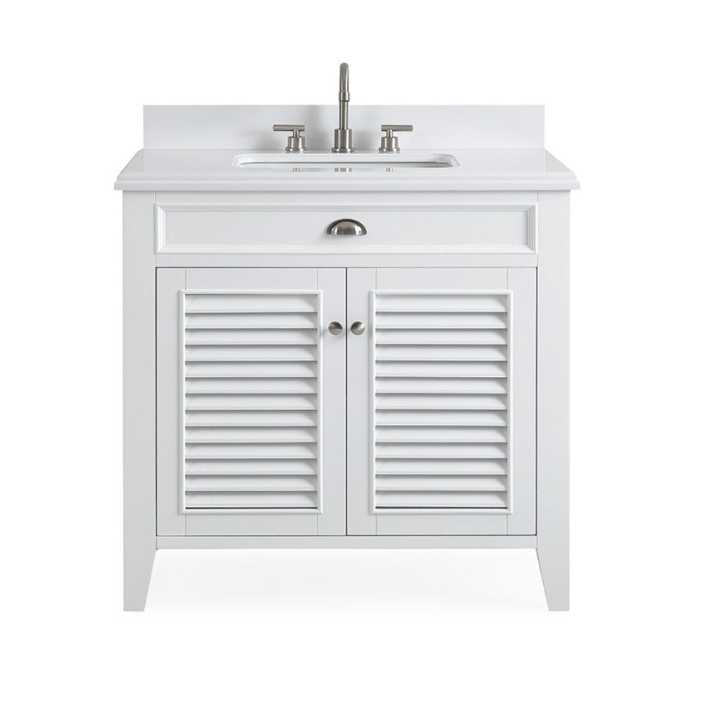 36 Inch White Bathroom Vanity with Quartz Top, Soft Close Door ...