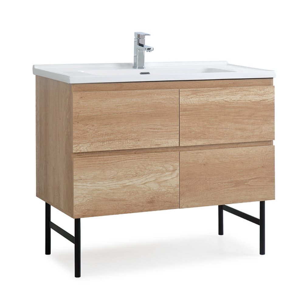 40 Inch Modern Bathroom Vanity with Wood Look, Metal Legs & Solid ...