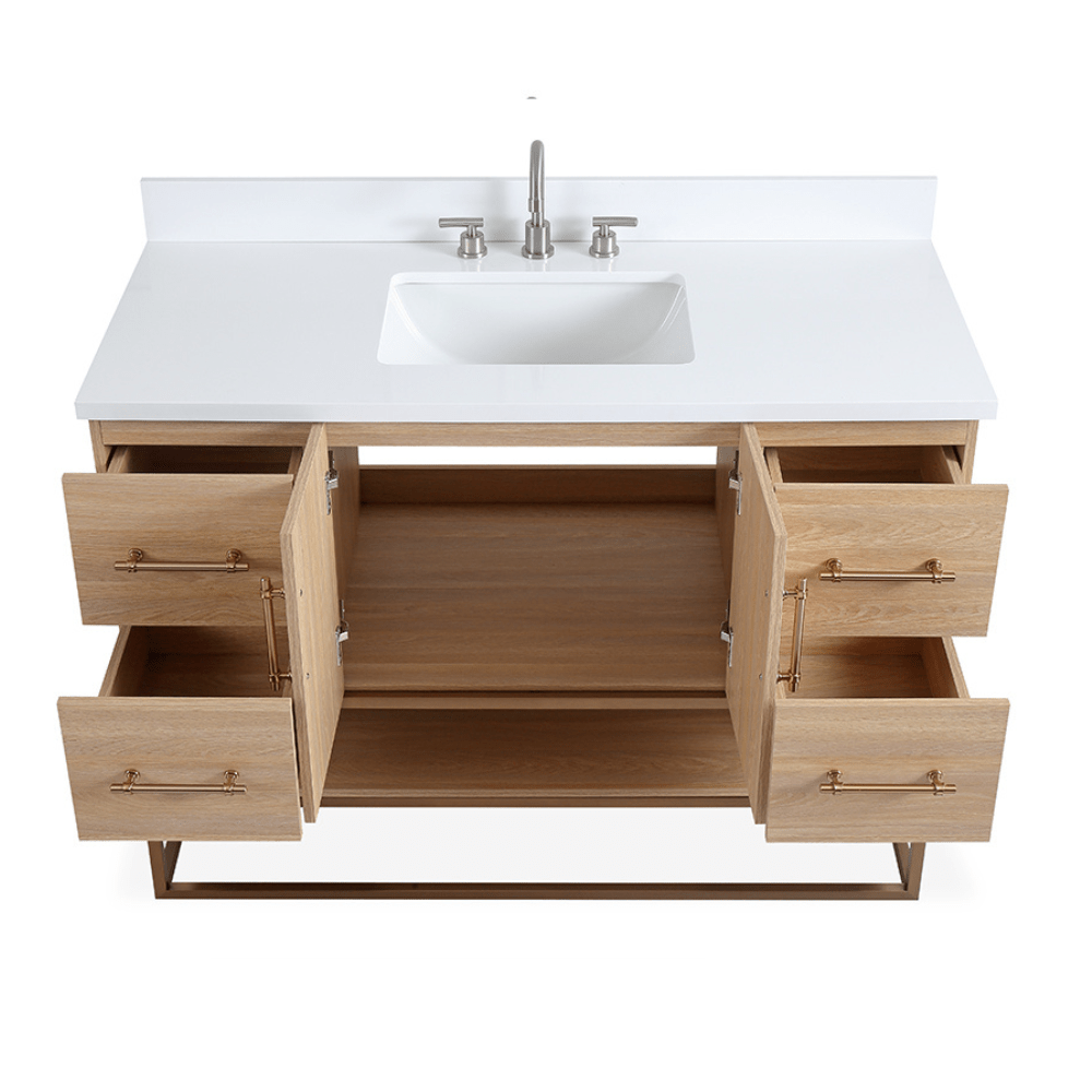 48 Inch Lima Modern Light Oak Single Sink Bathroom Vanity | Open Shelf ...