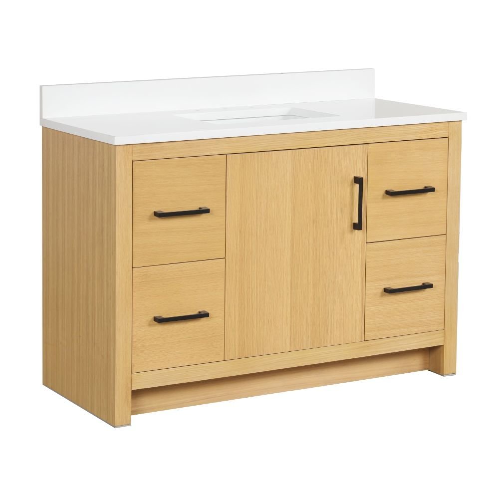 48 Inch Light Oak Sandi Single Sink Bathroom Vanity Toe Kick Style Wit ...