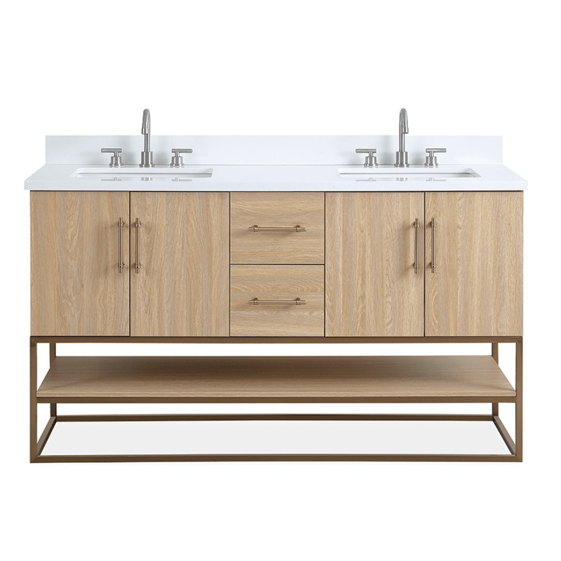 60 Inch Lima Modern Light Oak Double Sink Bathroom Vanity | Open Shelf ...