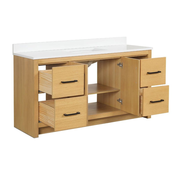 60 Inch Light Oak Sandi Single Sink Bathroom Vanity Toe Kick Style Wit ...