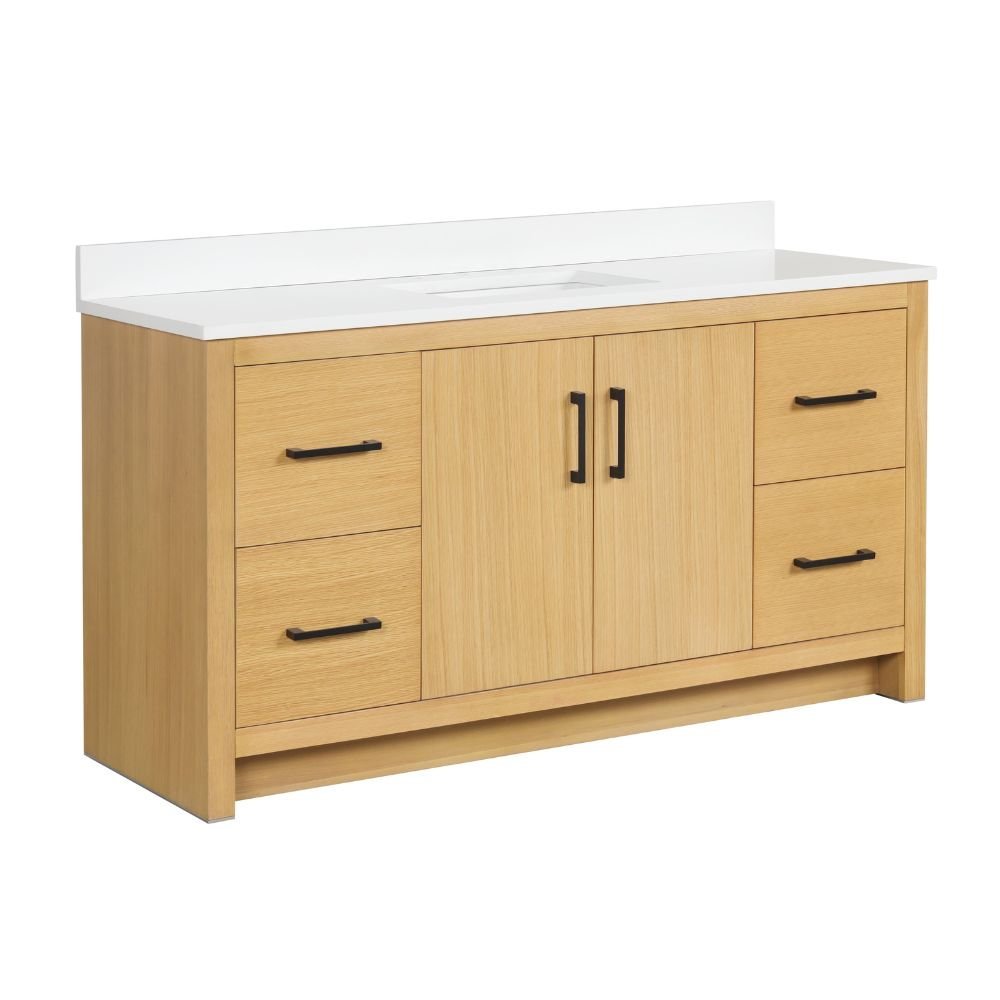 60 Inch Light Oak Sandi Single Sink Bathroom Vanity Toe Kick Style Wit ...